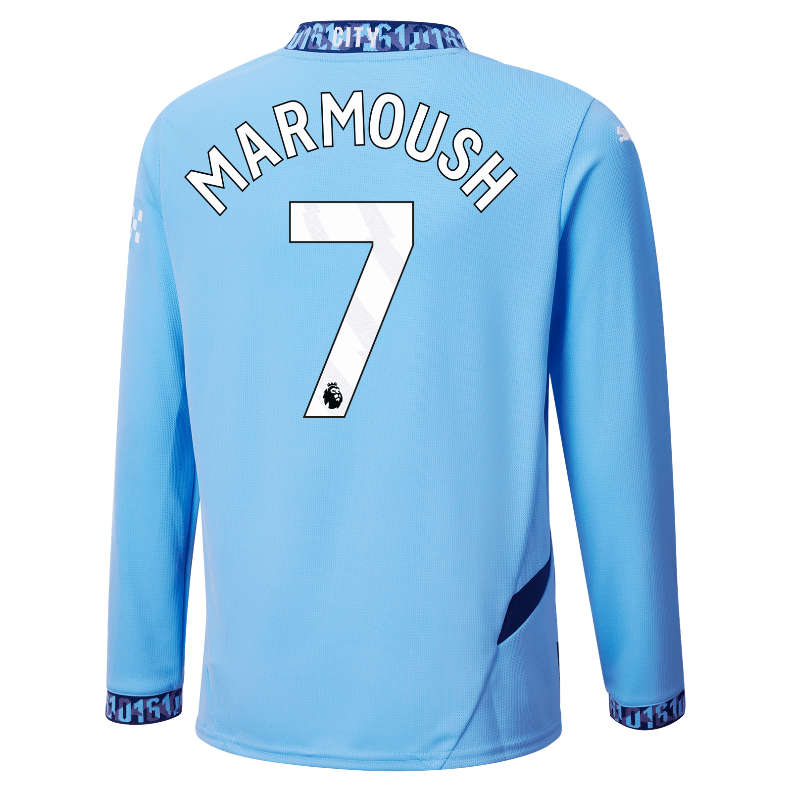 Kids' Manchester City Home Jersey 2024/25 Long Sleeve With MARMOUSH 7 ...