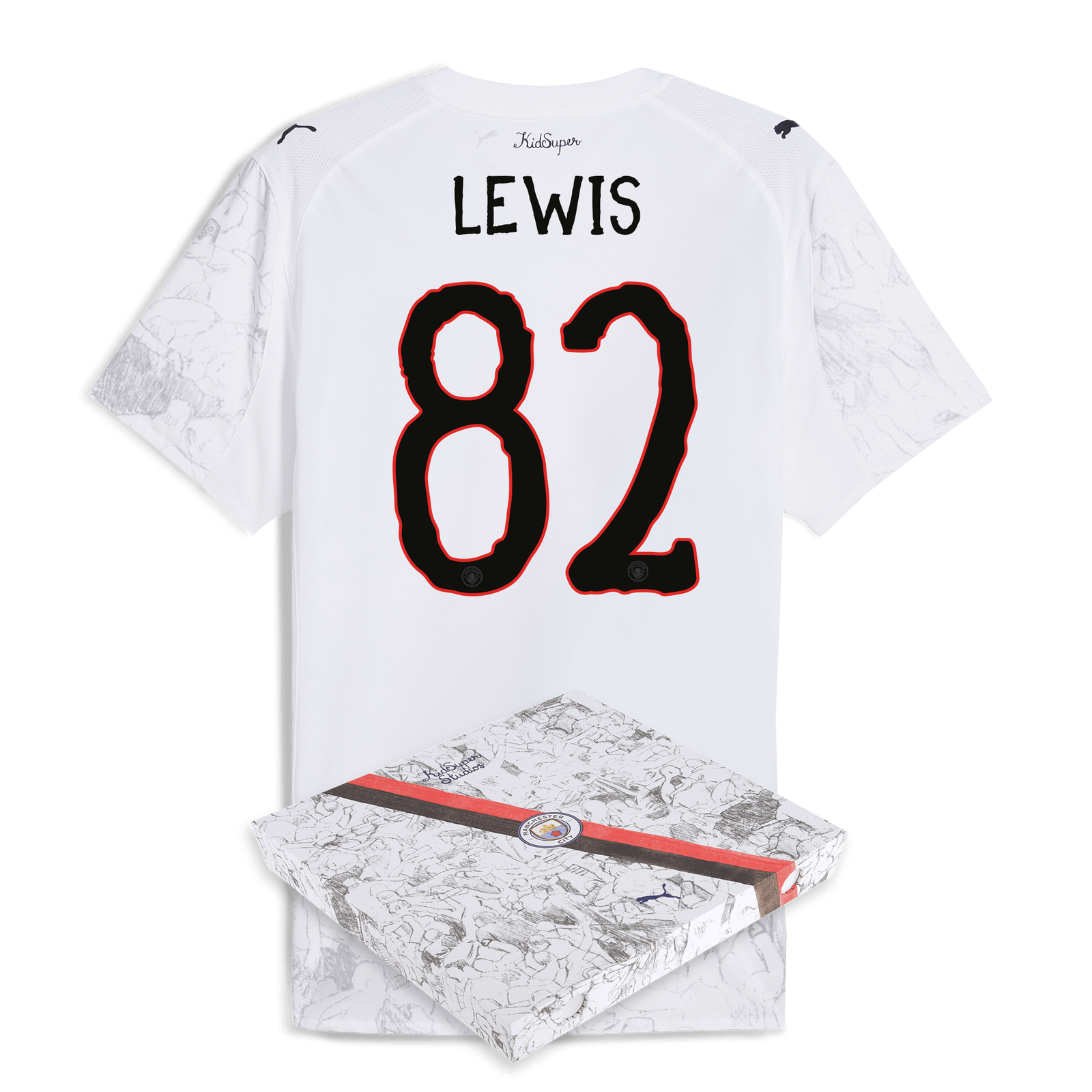 Maglia autentica KidSuper del Manchester City 2025/26 con stampa LEWIS ...