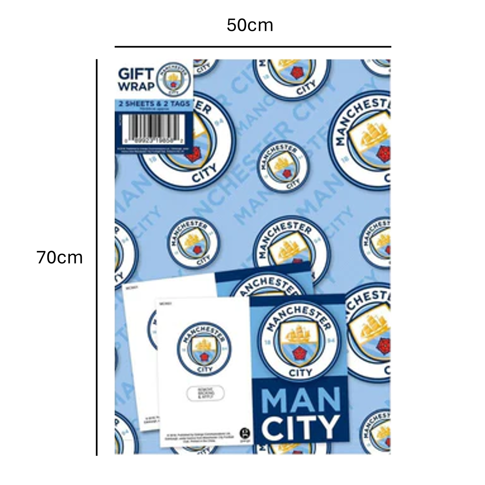 Manchester City Repeat Crest Gift Wrap Sheets with 2 Tags | Official ...