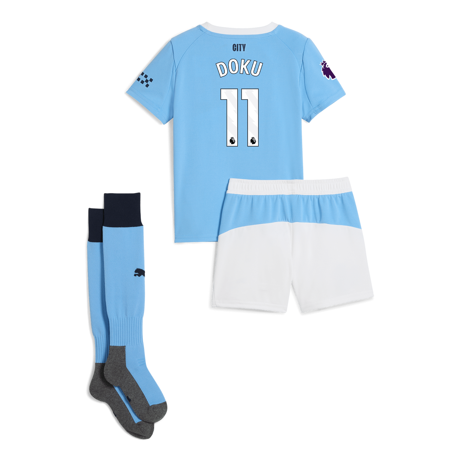 Manchester City Home Mini Kit 2025/26 With DOKU 11 Printing | Official ...