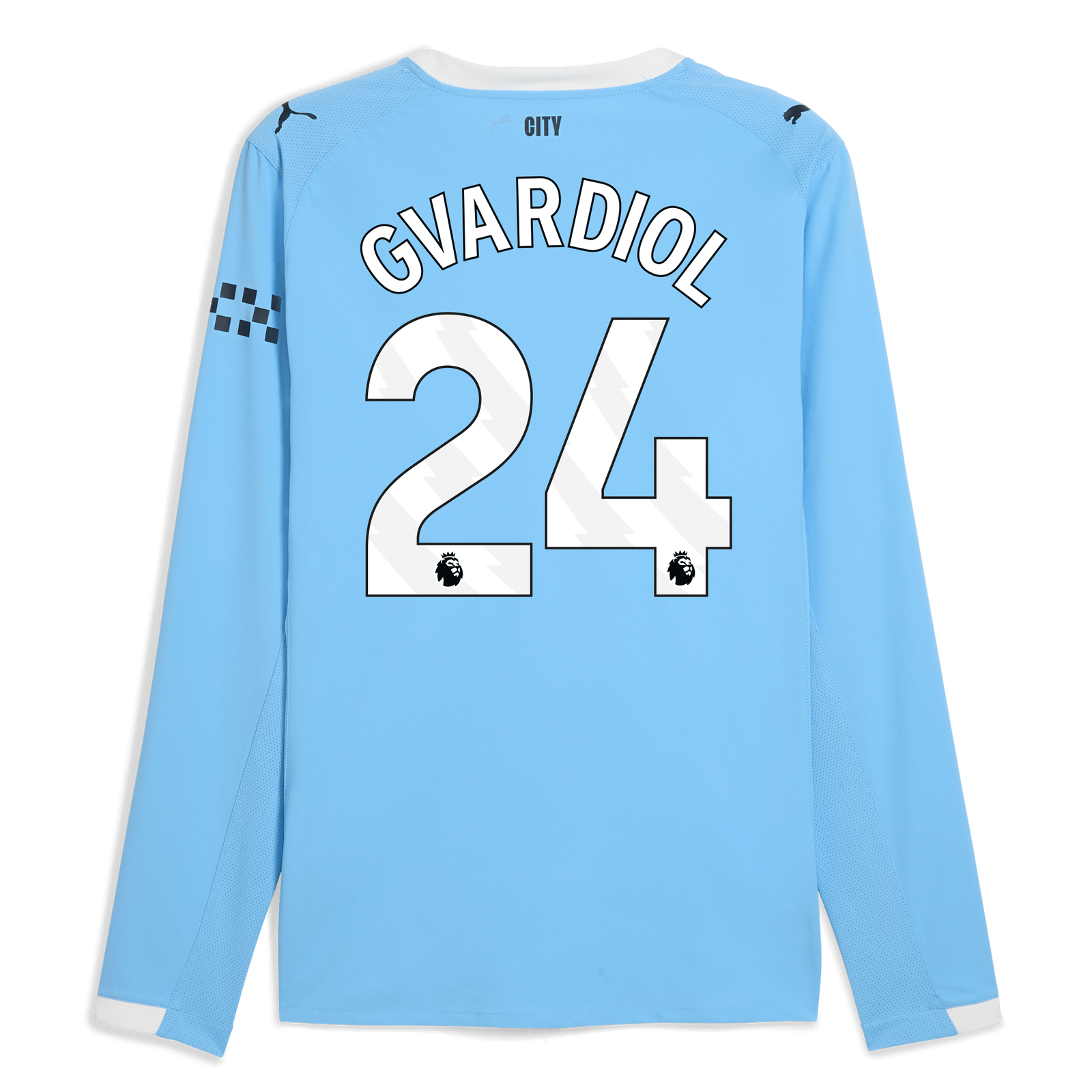 Manchester City Home Authentic Jersey 2025/26 Long Sleeve With GVARDIOL ...