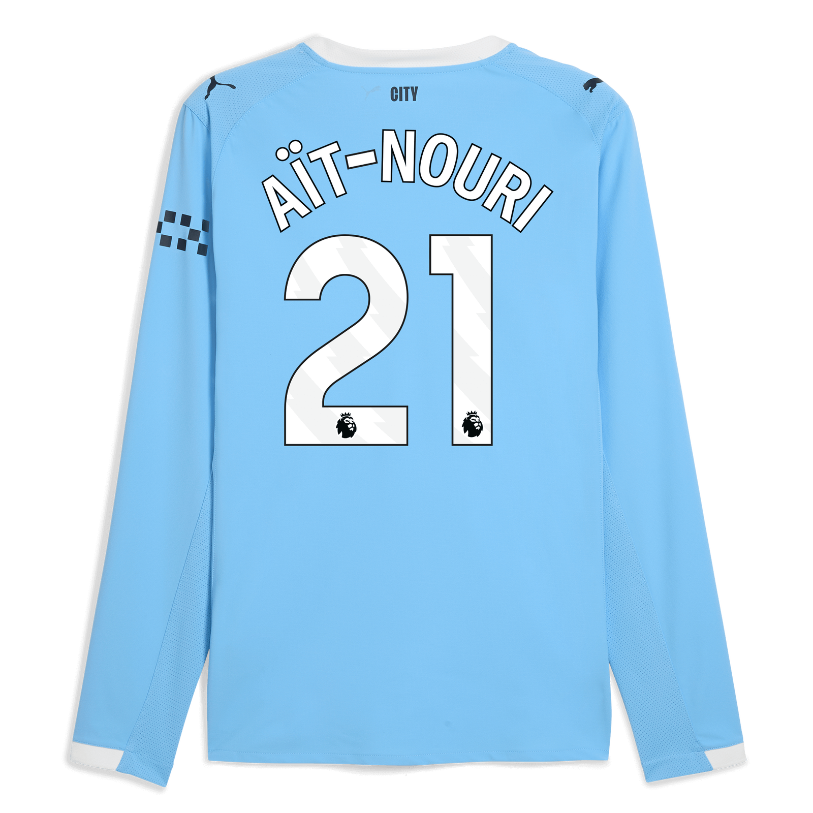 Manchester City Home Authentic Jersey 2025/26 Long Sleeve With AÏT-NOURI 21 Printing | Official ...