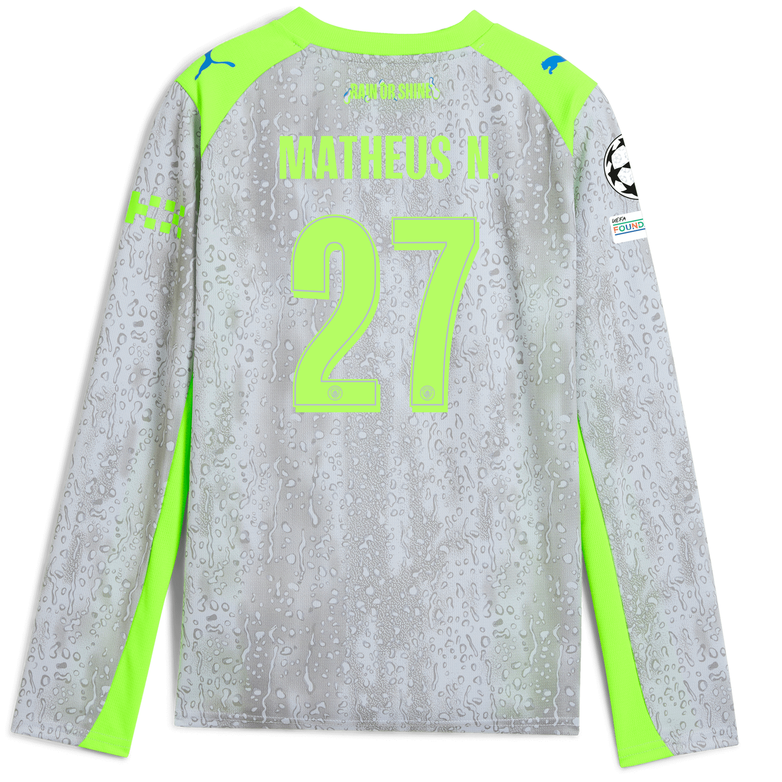 Kids' Manchester City Third Jersey 2025/26 Long Sleeve With MATHEUS N ...