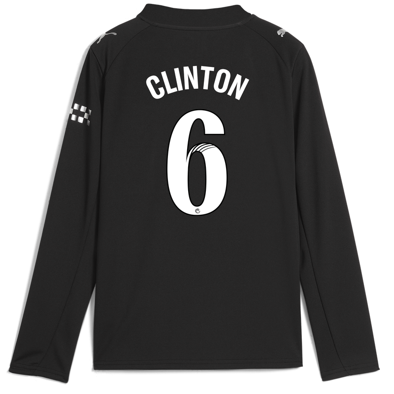 Kids' Manchester City Away Jersey 2025/26 Long Sleeve With CLINTON 6 Printing | Official Man ...