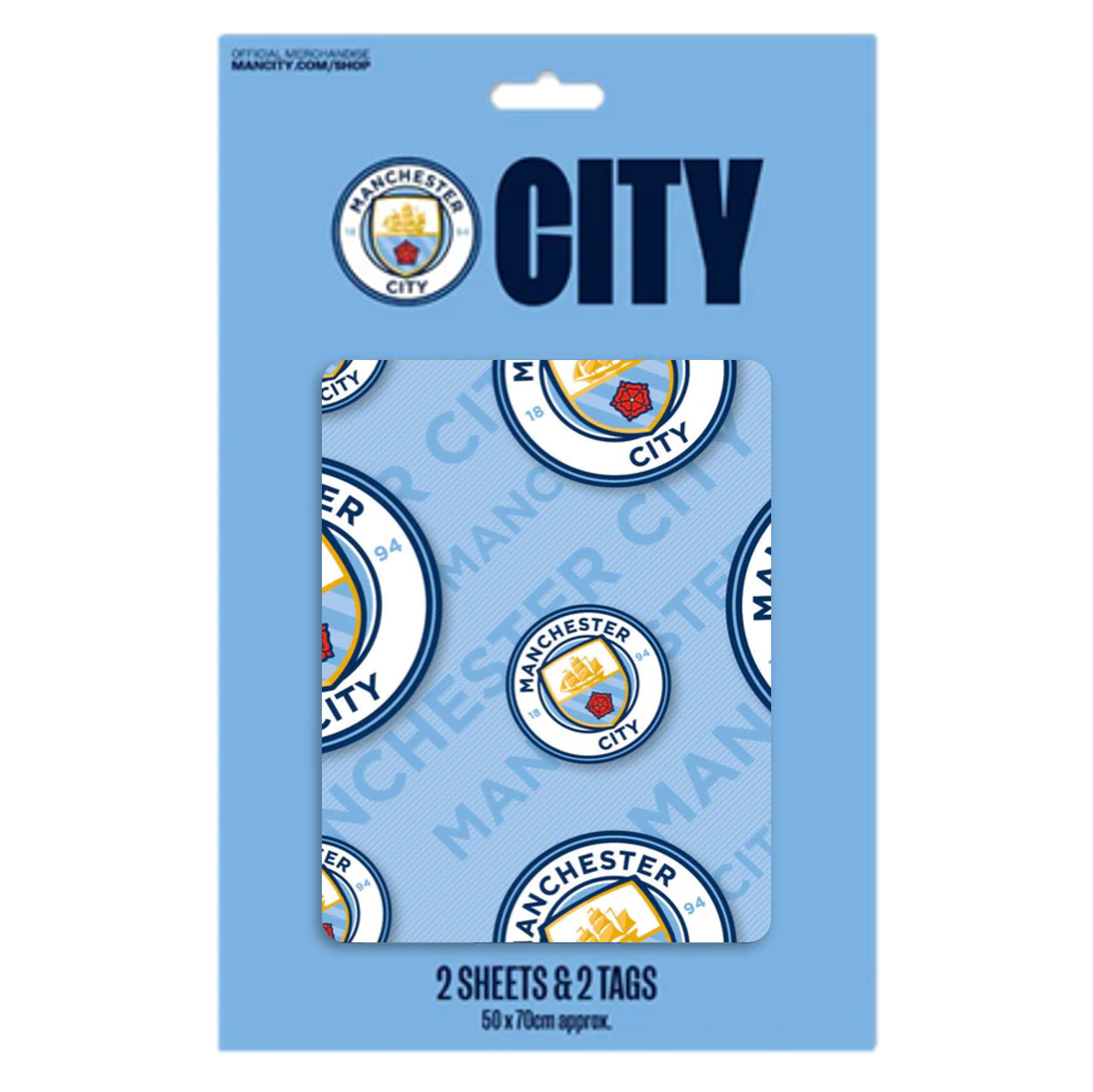 Manchester City Repeat Crest Gift Wrap Sheets with 2 Tags | Official Man City Store