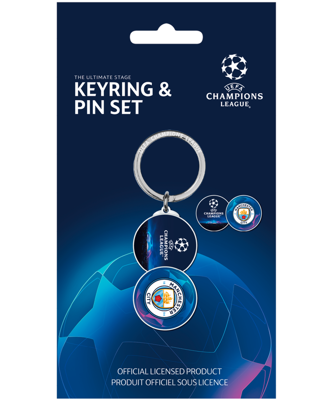 Manchester City UCL Badge & Key Chain Set | Official Man City Store