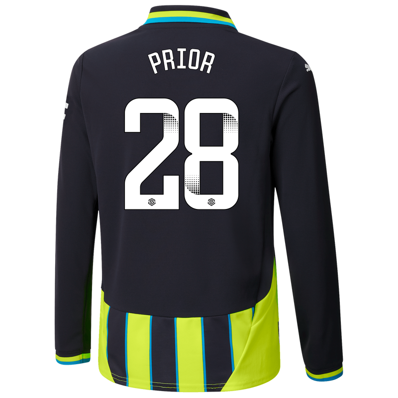 Kids' Manchester City Away Jersey 2024/25 Long Sleeve With PRIOR 28 ...