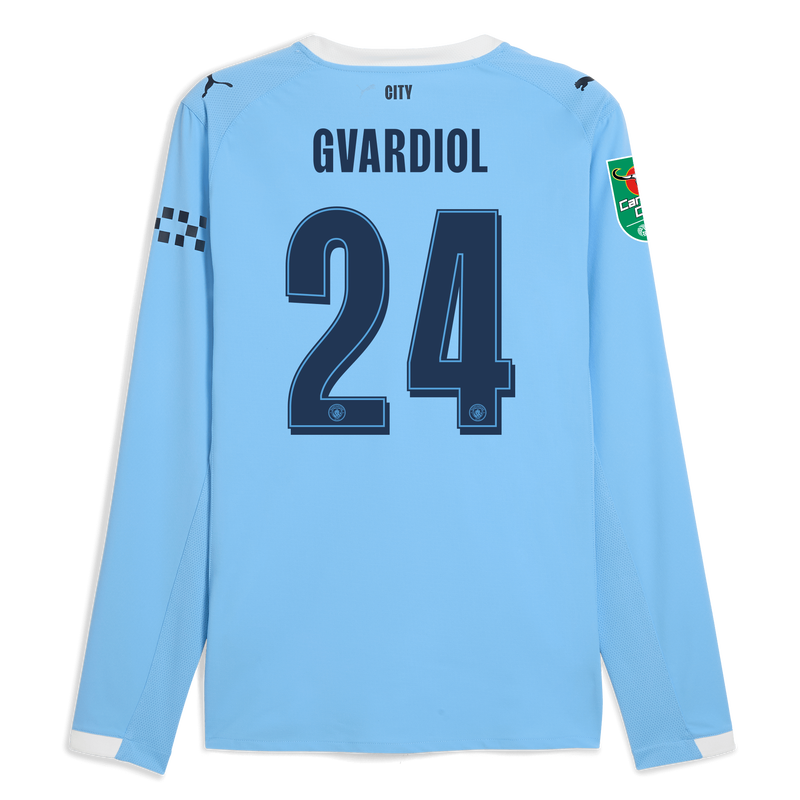 Manchester City Home Authentic Jersey 2025/26 Long Sleeve With GVARDIOL ...