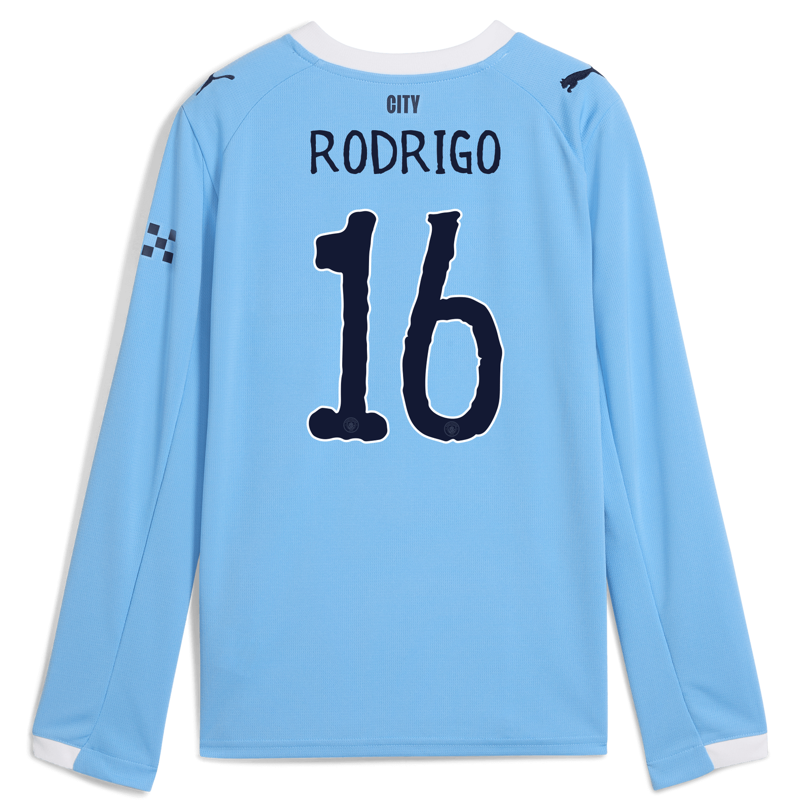 Kids' Manchester City Home Jersey 2025/26 Long Sleeve With RODRIGO 16 ...