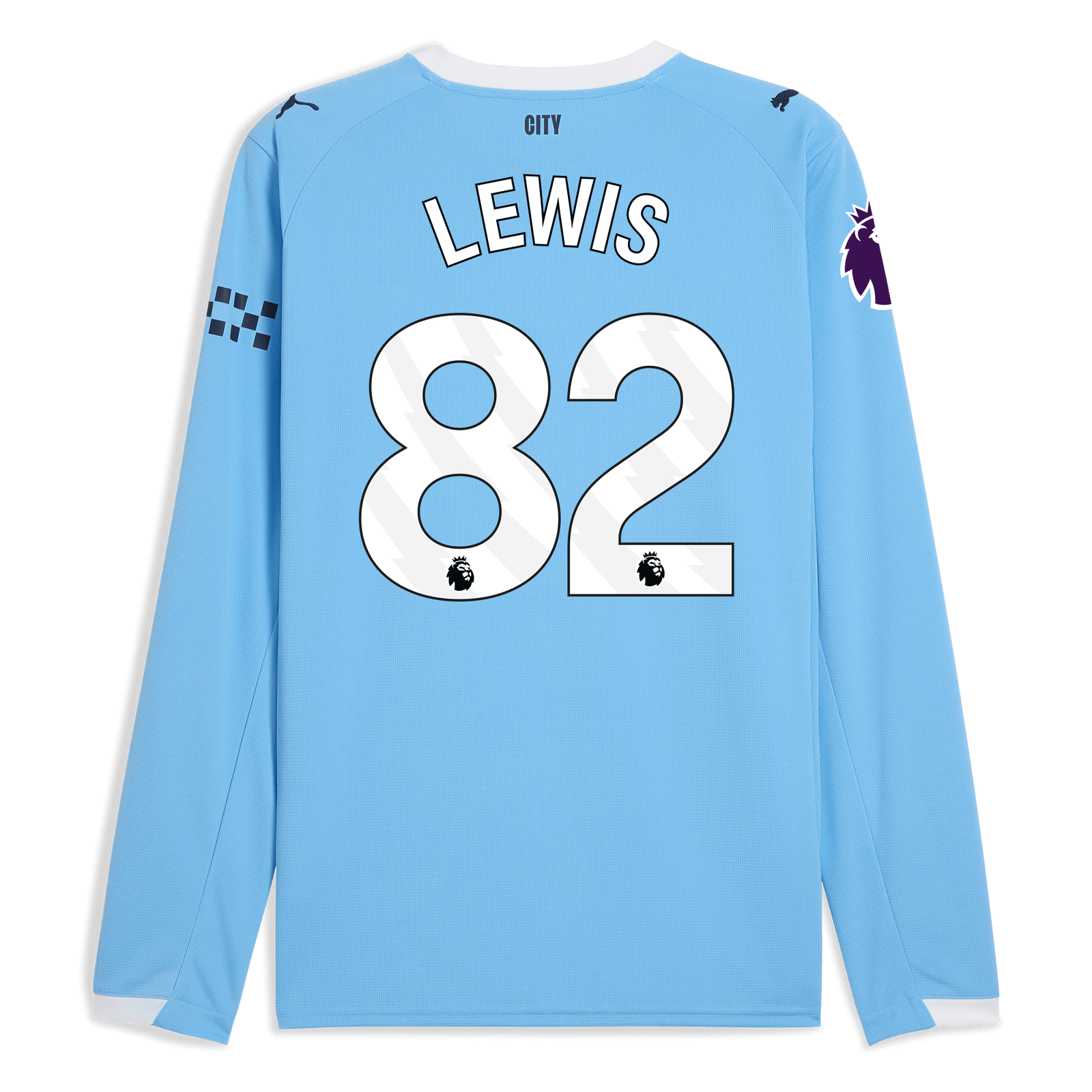 Manchester City Home Jersey 2025/26 Long Sleeve With LEWIS 82 Printing ...