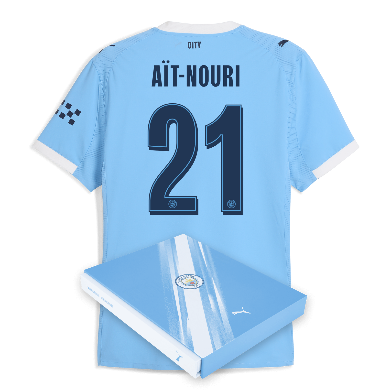 Manchester City Home Authentic Jersey 2025/26 With AÏT-NOURI 21 Printing in Gift Box | Official ...
