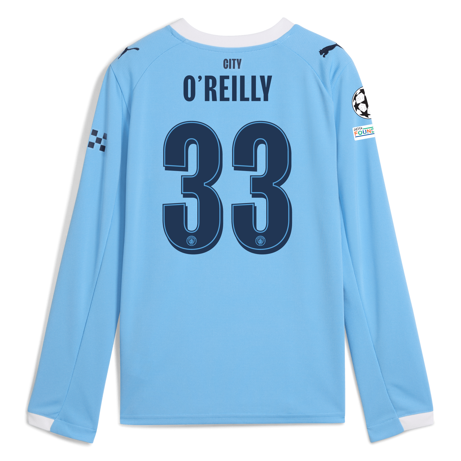 Kids' Manchester City Home Jersey 2025/26 Long Sleeve With O'REILLY 33 ...