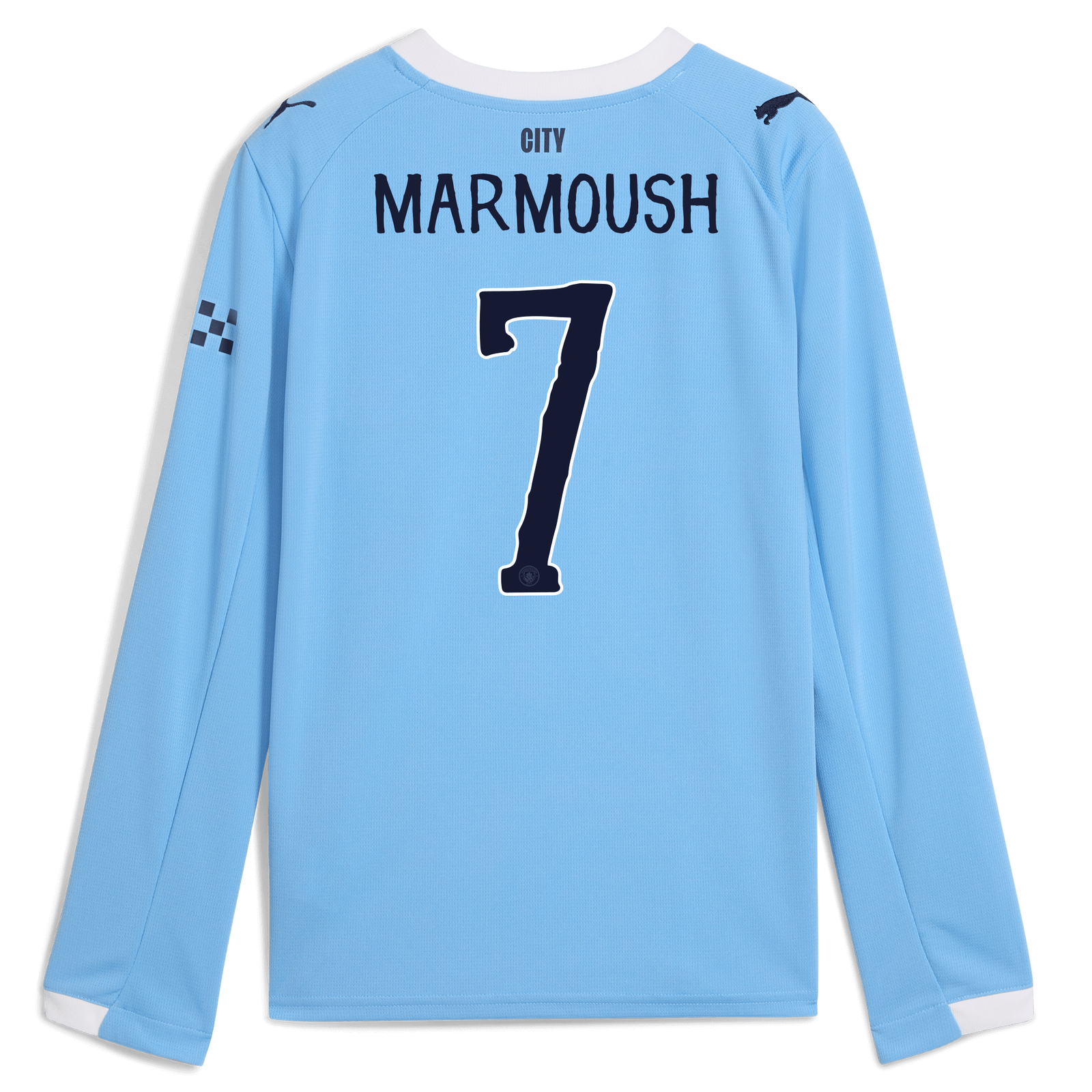 Kids' Manchester City Home Jersey 2025/26 Long Sleeve With MARMOUSH 7 ...