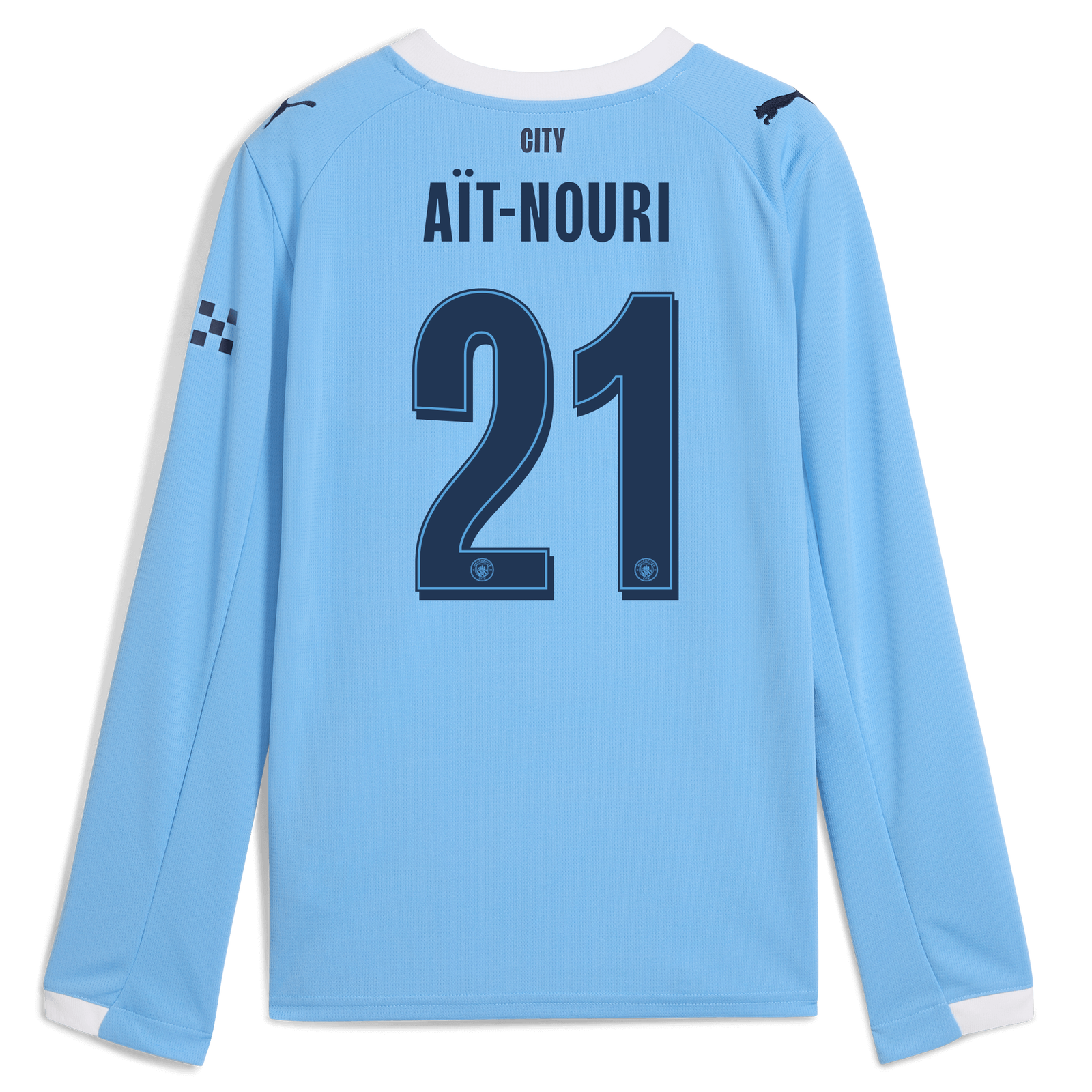 Kids' Manchester City Home Jersey 2025/26 Long Sleeve With AÏT-NOURI 21 ...