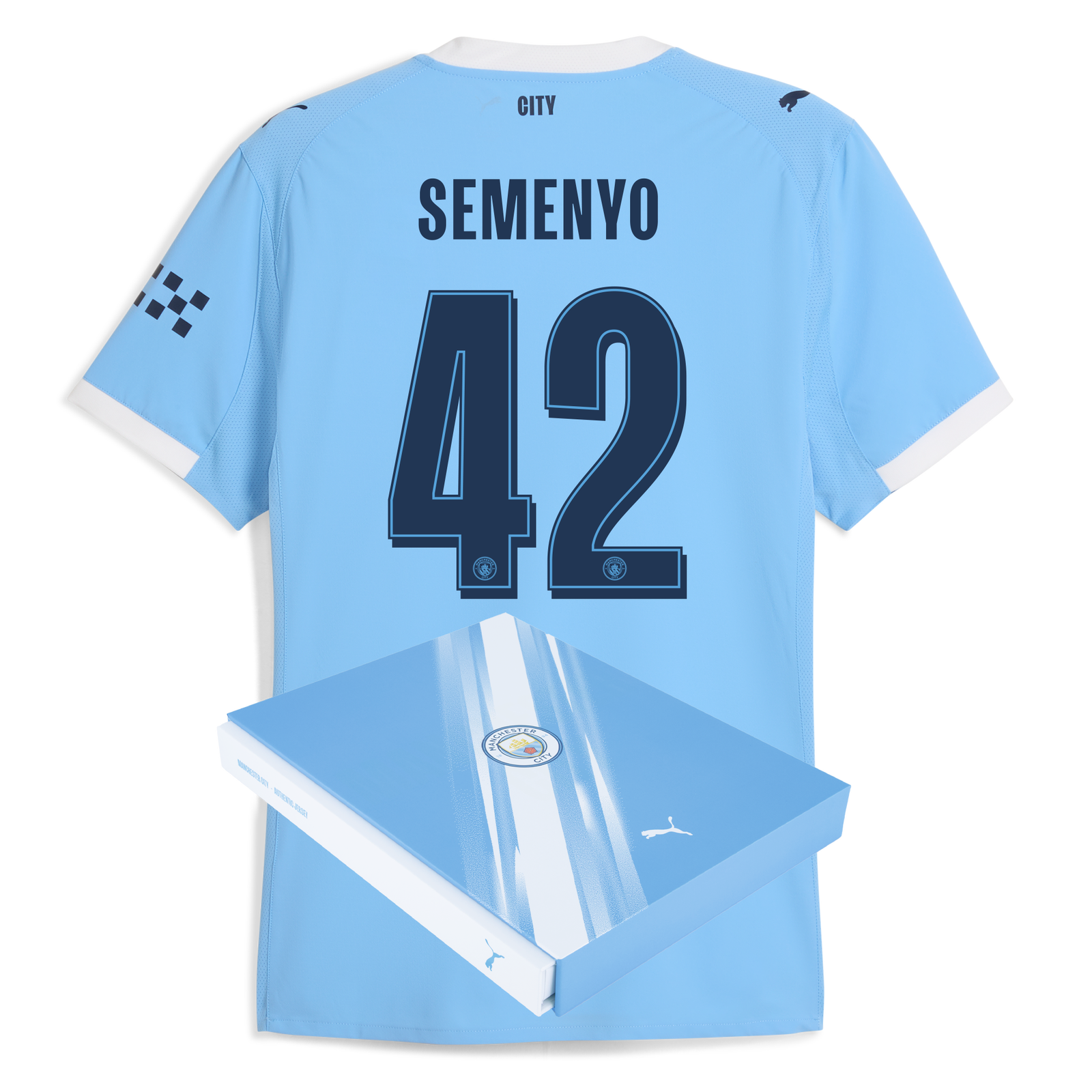 Manchester City Home Authentic Jersey 2025/26 With SEMENYO 42 Printing in Gift Box | Official ...