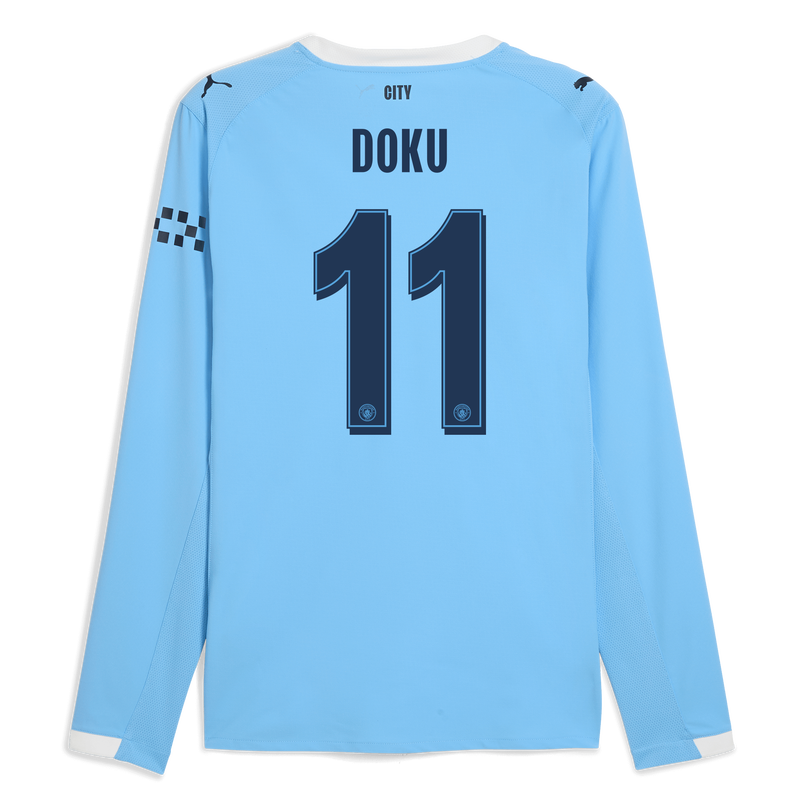 Manchester City Home Authentic Jersey 2025/26 Long Sleeve With DOKU 11 ...